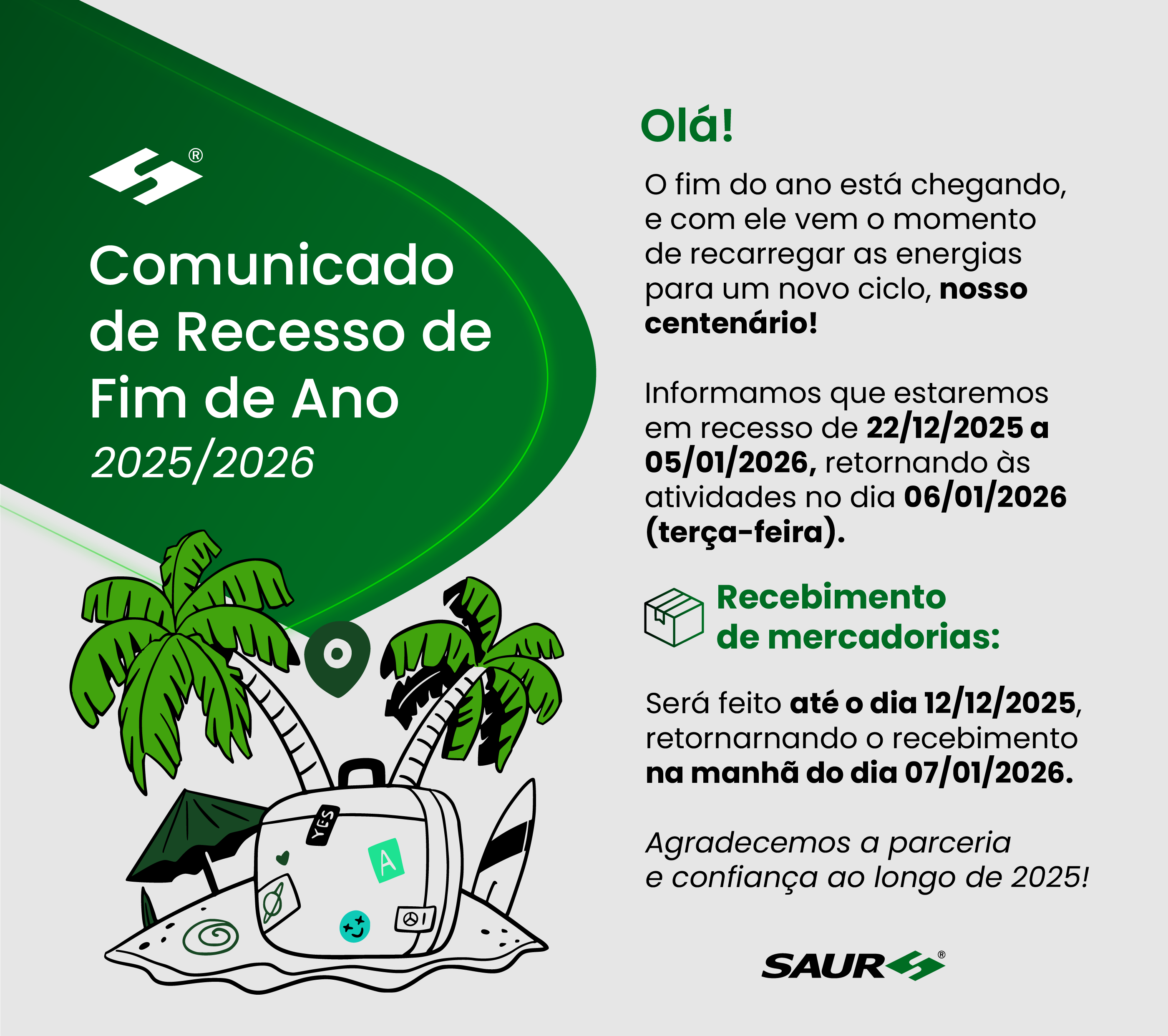 COMUNICADO RECESSO DE FIM DE ANO 2025/2026 - Saur
